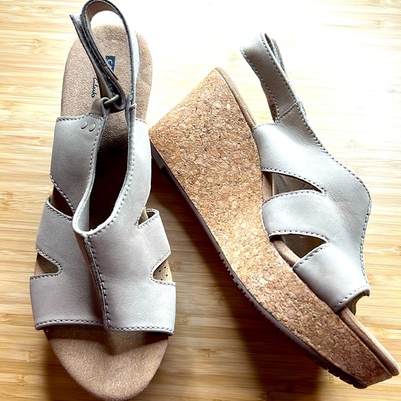 Clarks | Shoes | Clarks Wedge Sandal In Beige Size 7 M | Poshmark